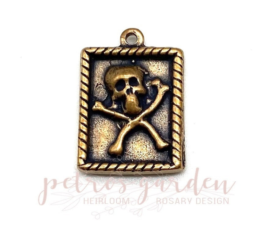 Solid Bronze SKULL & CROSSBONES Catholic Medal Catholic Pendant Jewelry ...