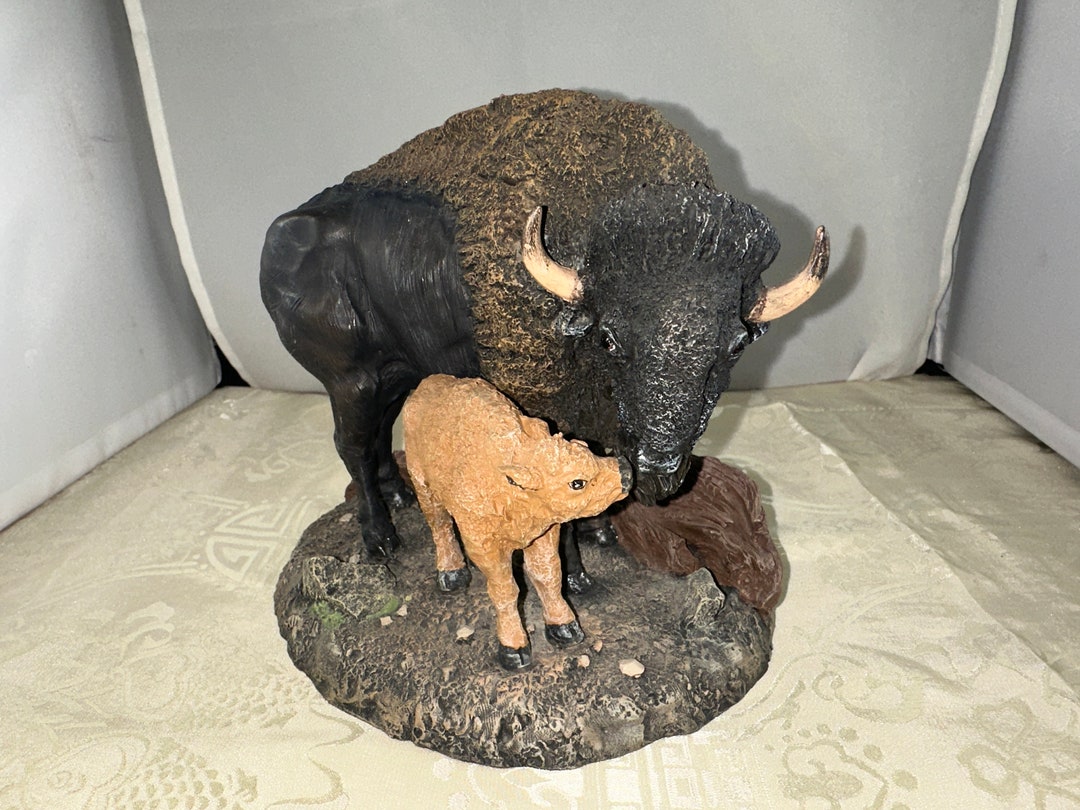 Buffalo Cow and Calf Figurine by Second Nature Design - Etsy