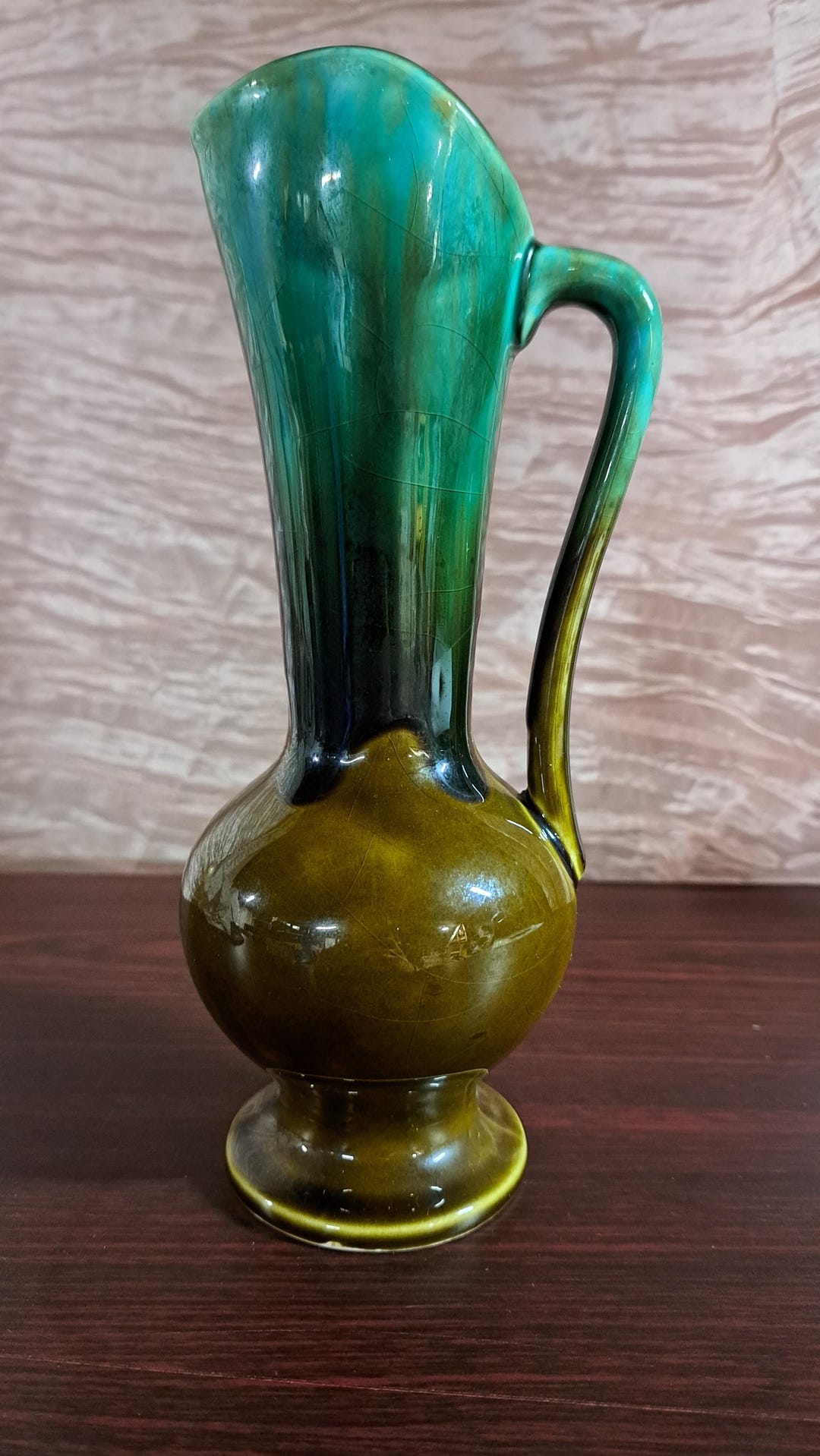 Mid-century Modern Brush Glaze Aqua Art Pottery | Ewer Pitcher - Etsy