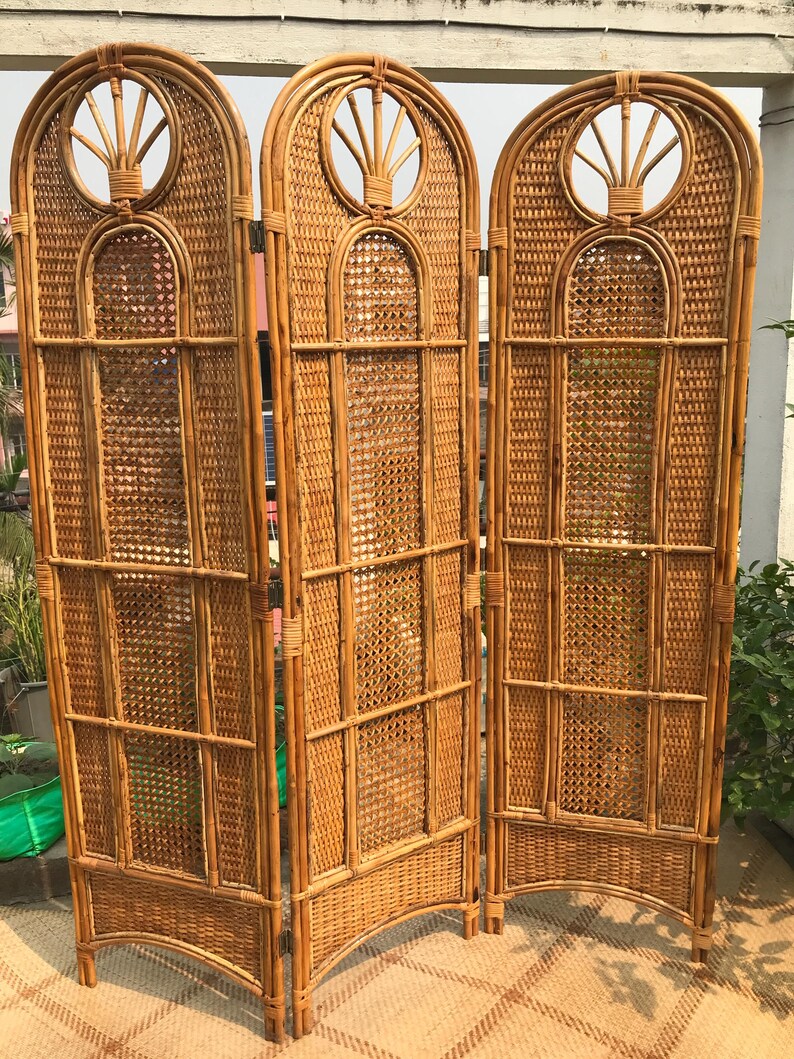 Rattan Cane Room Divider 3 Panel | Freestanding Privacy Screen | Bed ...
