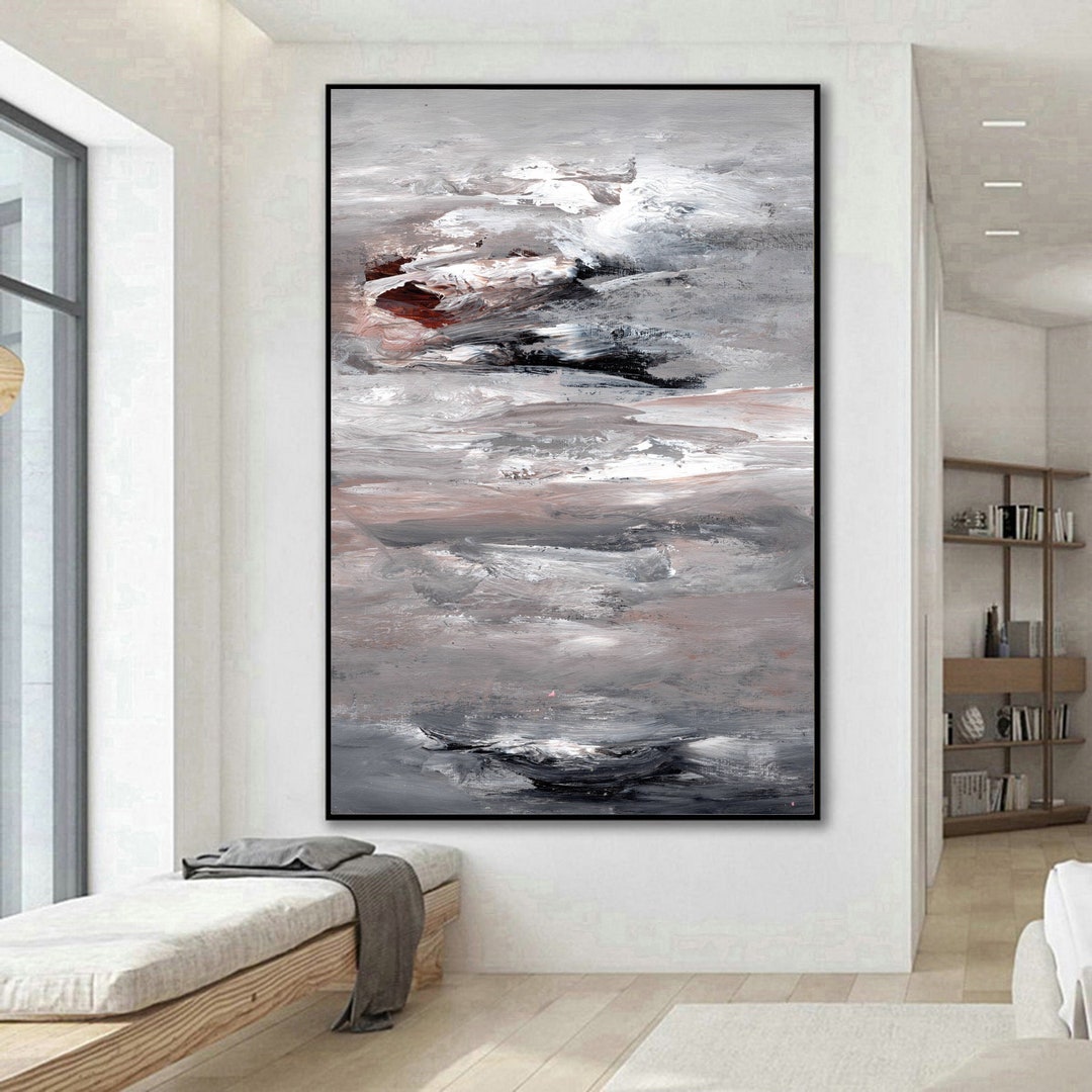 Abstract Art Gray White Brown Black Neutral Abstract Artwork on Canvas ...