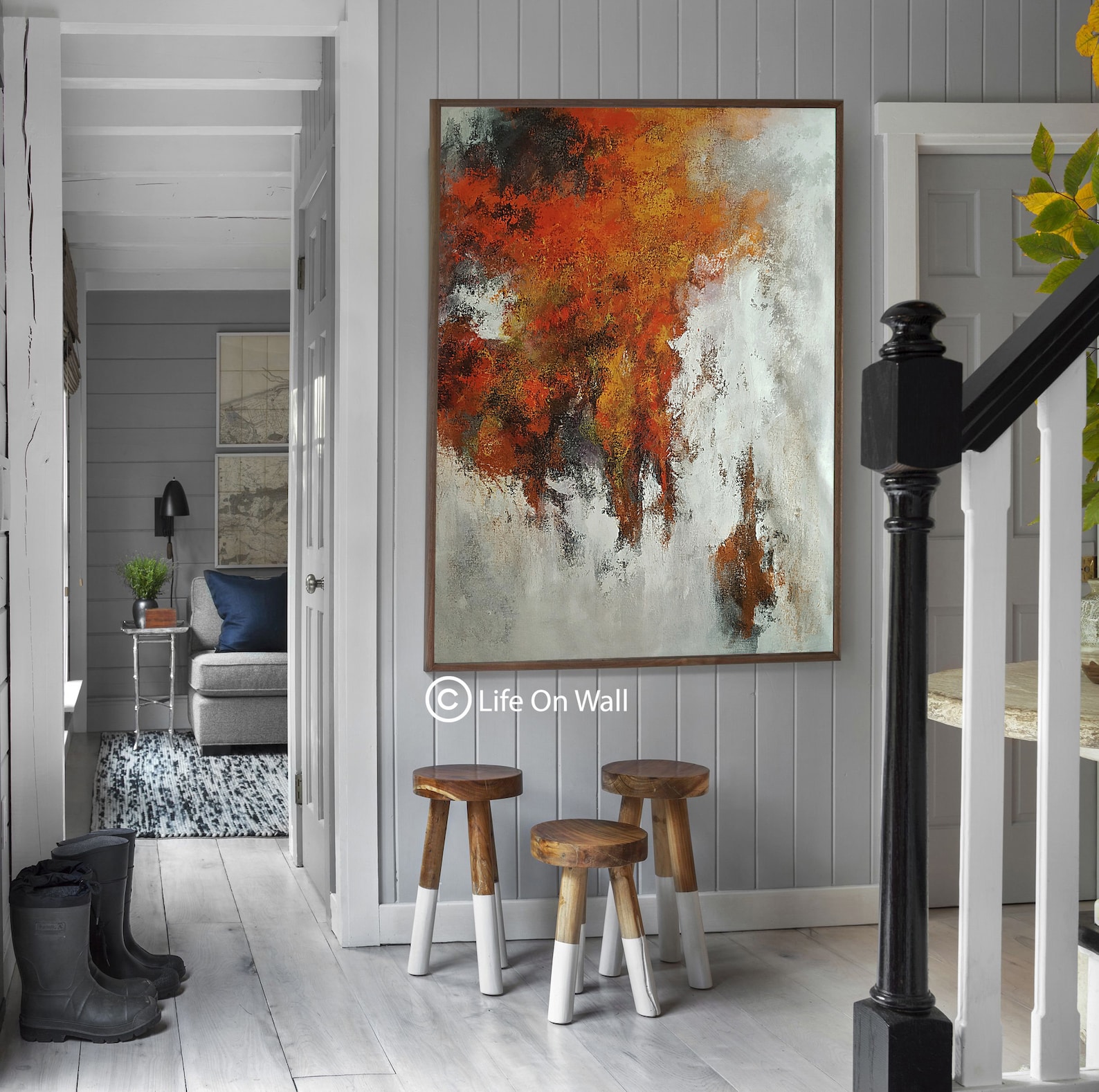 Original Textured Abstract Painting Ochre Orange White Gray - Etsy