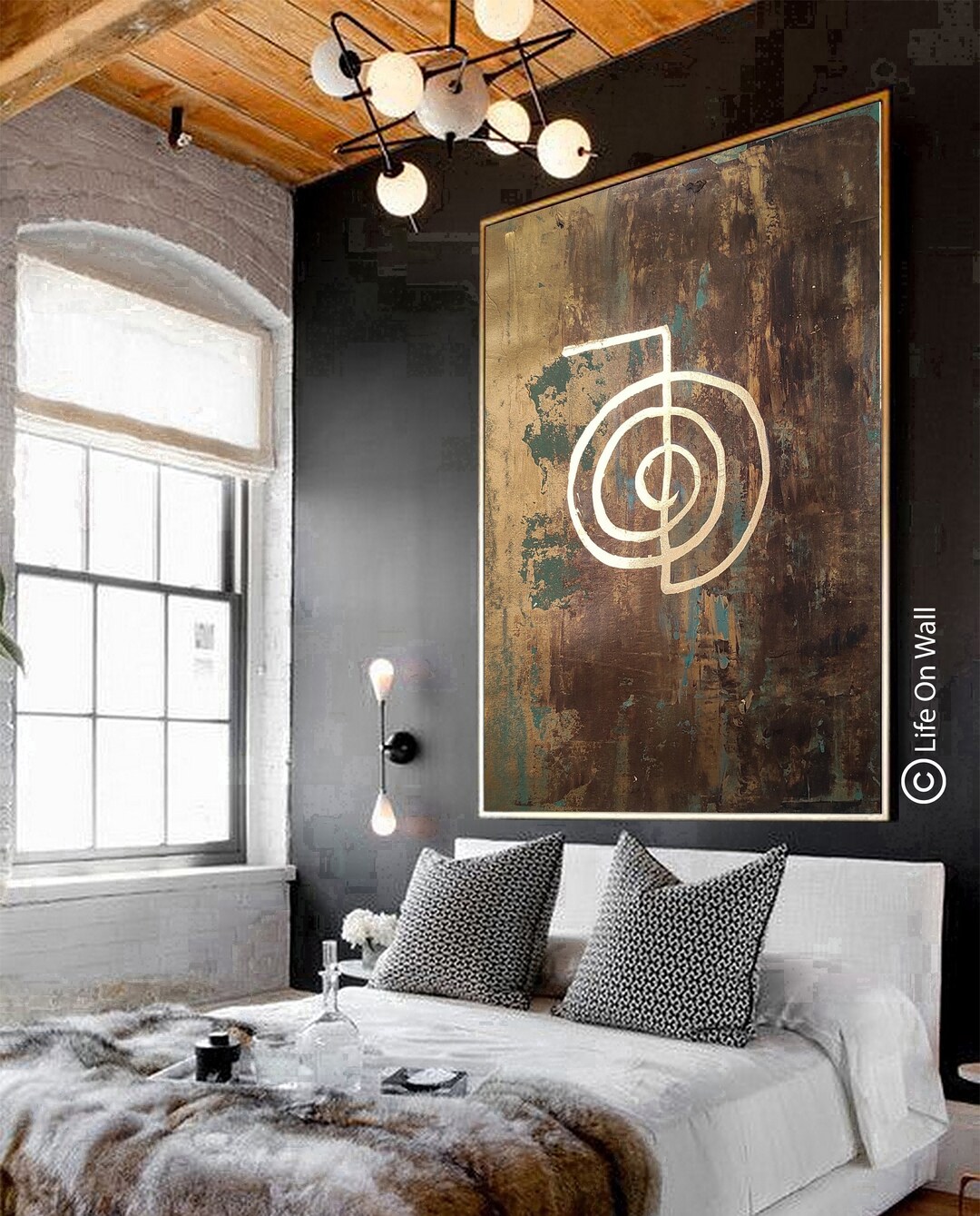 Japanese Cho Ku Rei Painting Gold Leaf Brown Blue Gold Paint, Gold Foil ...