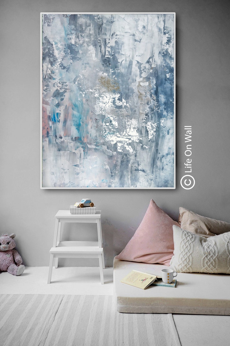 Silver Leaf Abstract Artwork Blue White Gray Silver Foil - Etsy