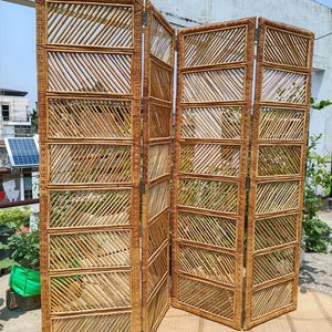Handmade Cane Room Divider | 4-panel Rattan Partition - 6 Feet Height ...