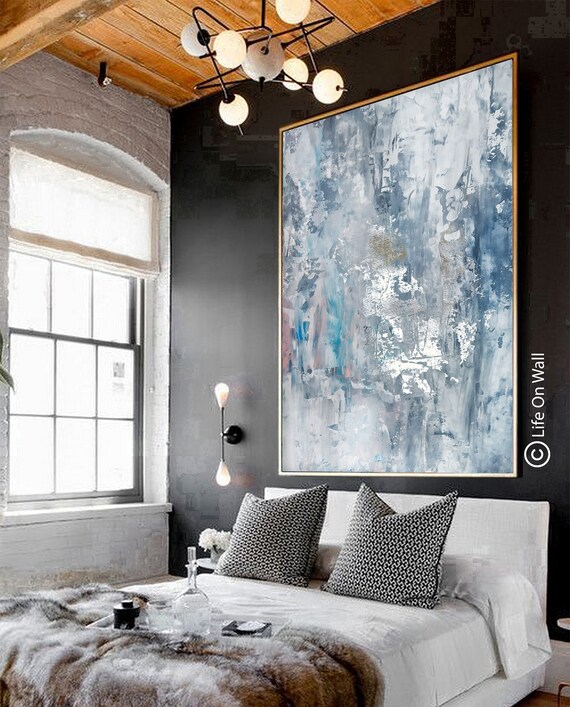 Silver Leaf Abstract Artwork Blue White Gray Silver Foil - Etsy