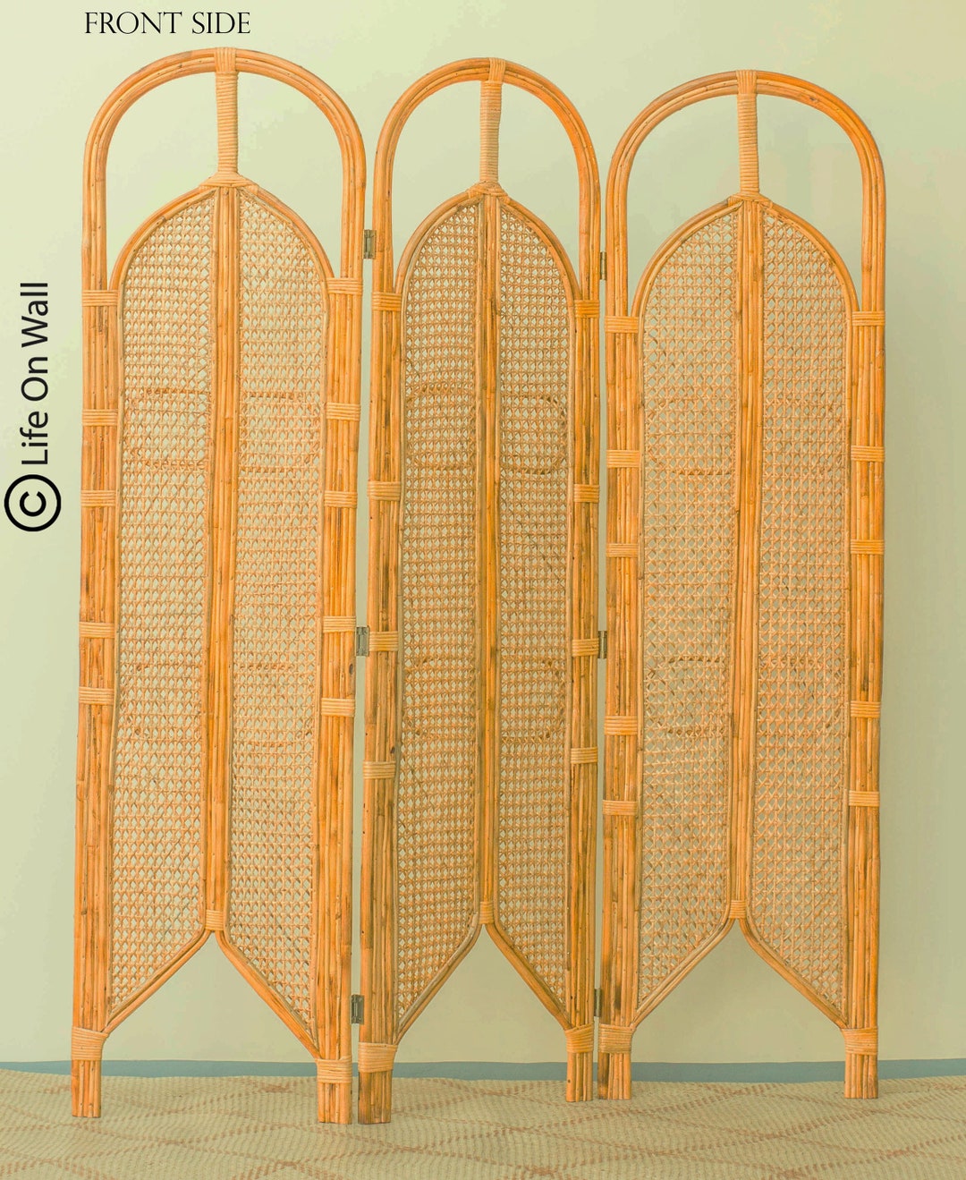 3 Panel Rattan Cane Room Partition, Handcrafted Rattan Partition ...