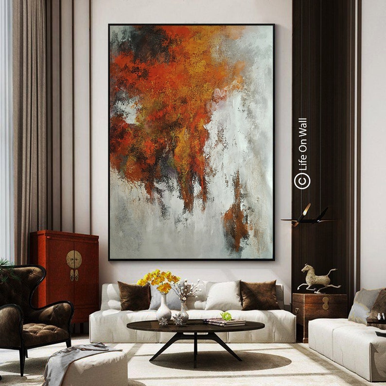 Original Textured Abstract Painting Ochre Orange White Gray - Etsy