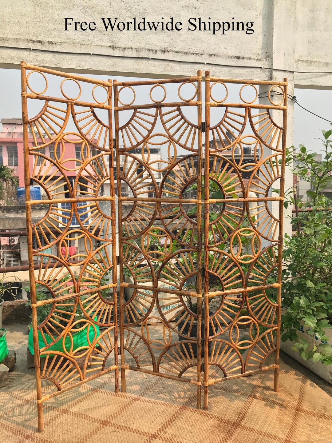 3 Panel Cane Privacy Screen | Handcrafted Foldable Rattan Divider ...