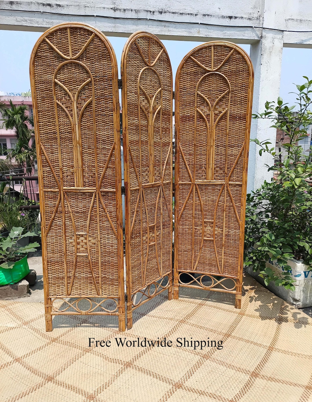 Freestanding Rattan Room Divider | 3-panel Cane Privacy Screen - 6 Feet ...