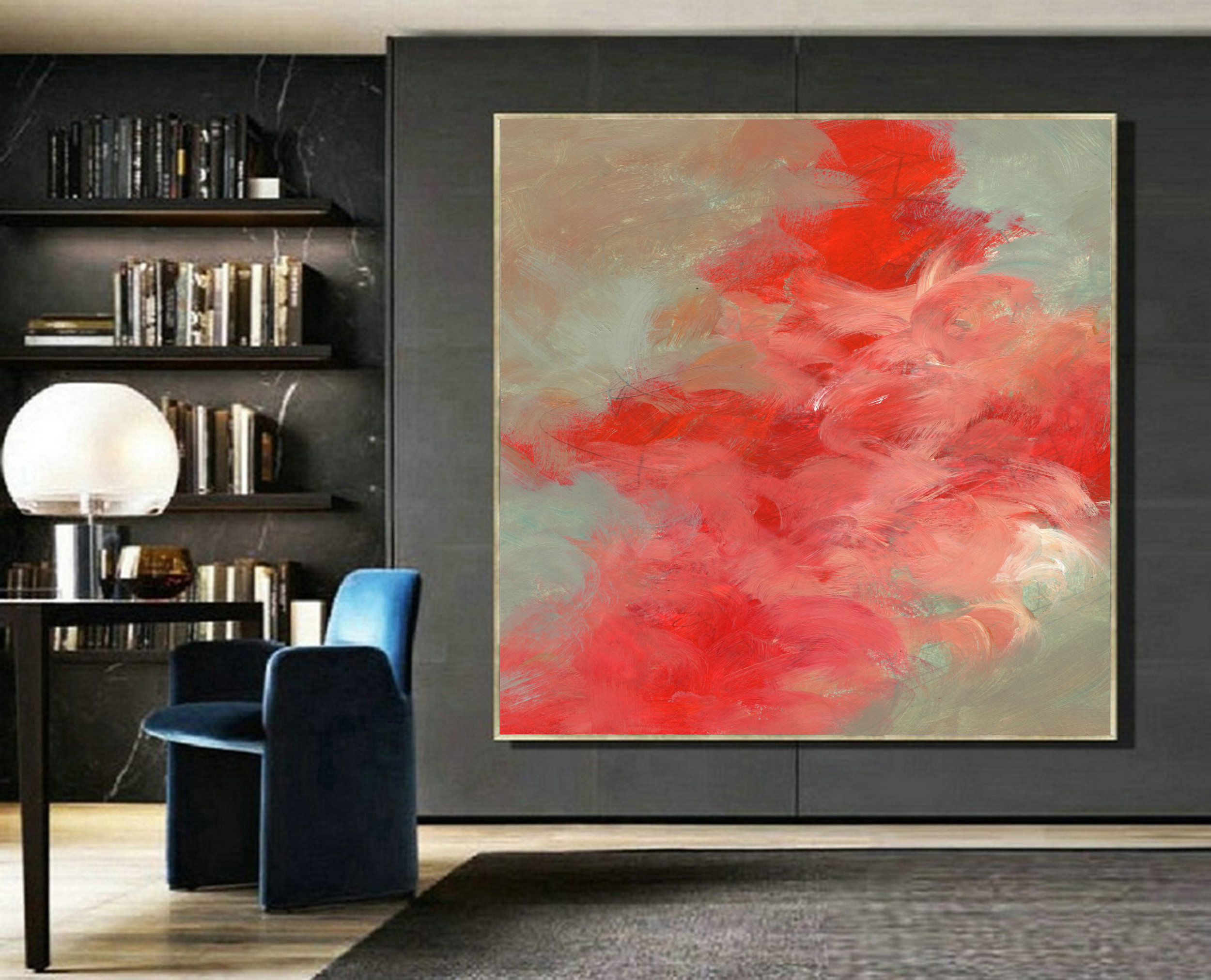 Red & Gray Abstract Art on Canvas: Contemporary Home Decor - Etsy