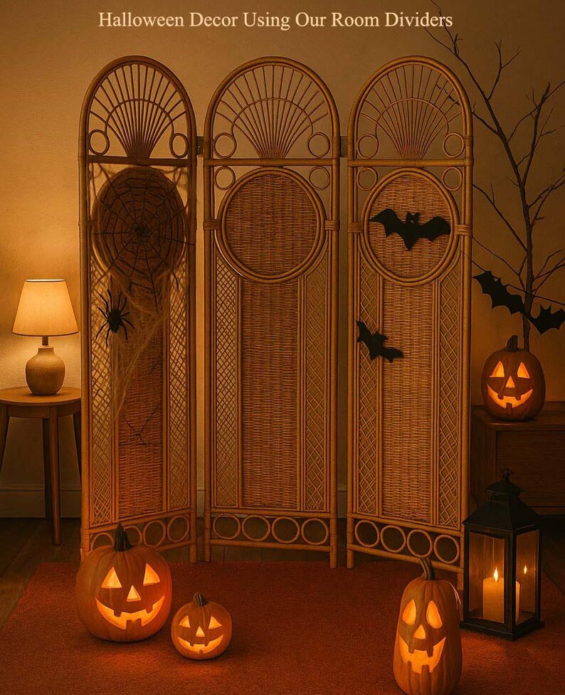 Rattan Cane Room Divider 3 Panel | Freestanding Privacy Screen | Bed ...