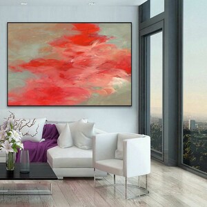 Red & Gray Abstract Art on Canvas: Contemporary Home Decor - Etsy