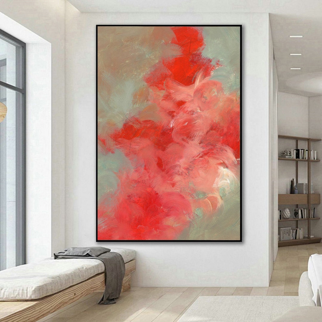 Red & Gray Abstract Art on Canvas: Contemporary Home Decor - Etsy