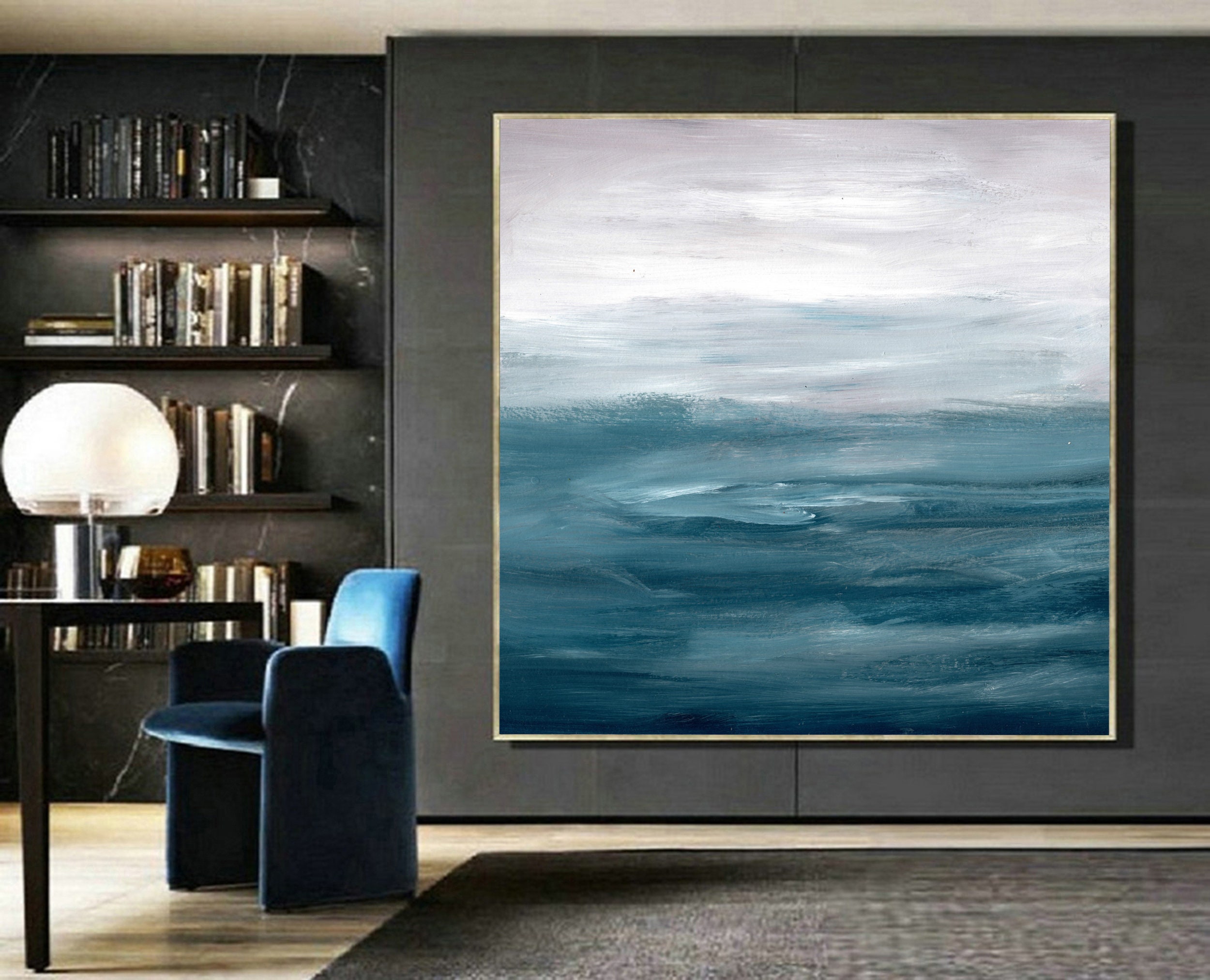 Abstract Art Blue Gray White Abstract Art on Canvas Extra - Etsy UK