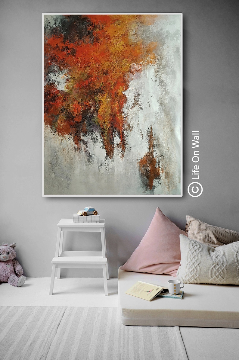 Original Textured Abstract Painting Ochre Orange White Gray - Etsy