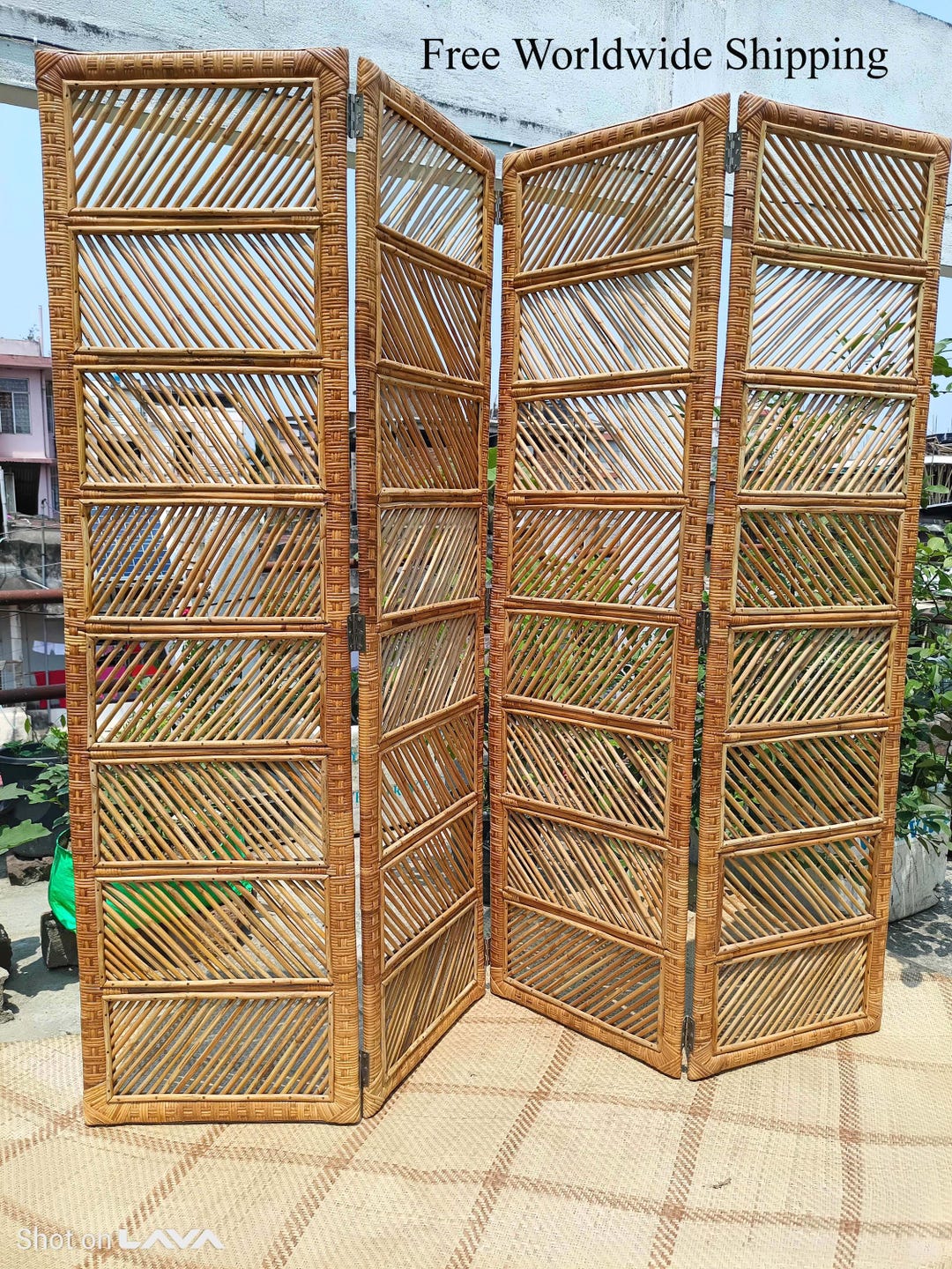 Handmade Cane Room Divider | 4-panel Rattan Partition - 6 Feet Height ...