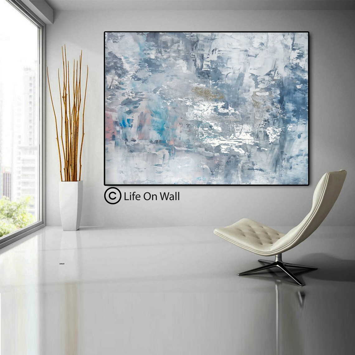 Silver Leaf Abstract Artwork Blue White Gray Silver Foil - Etsy