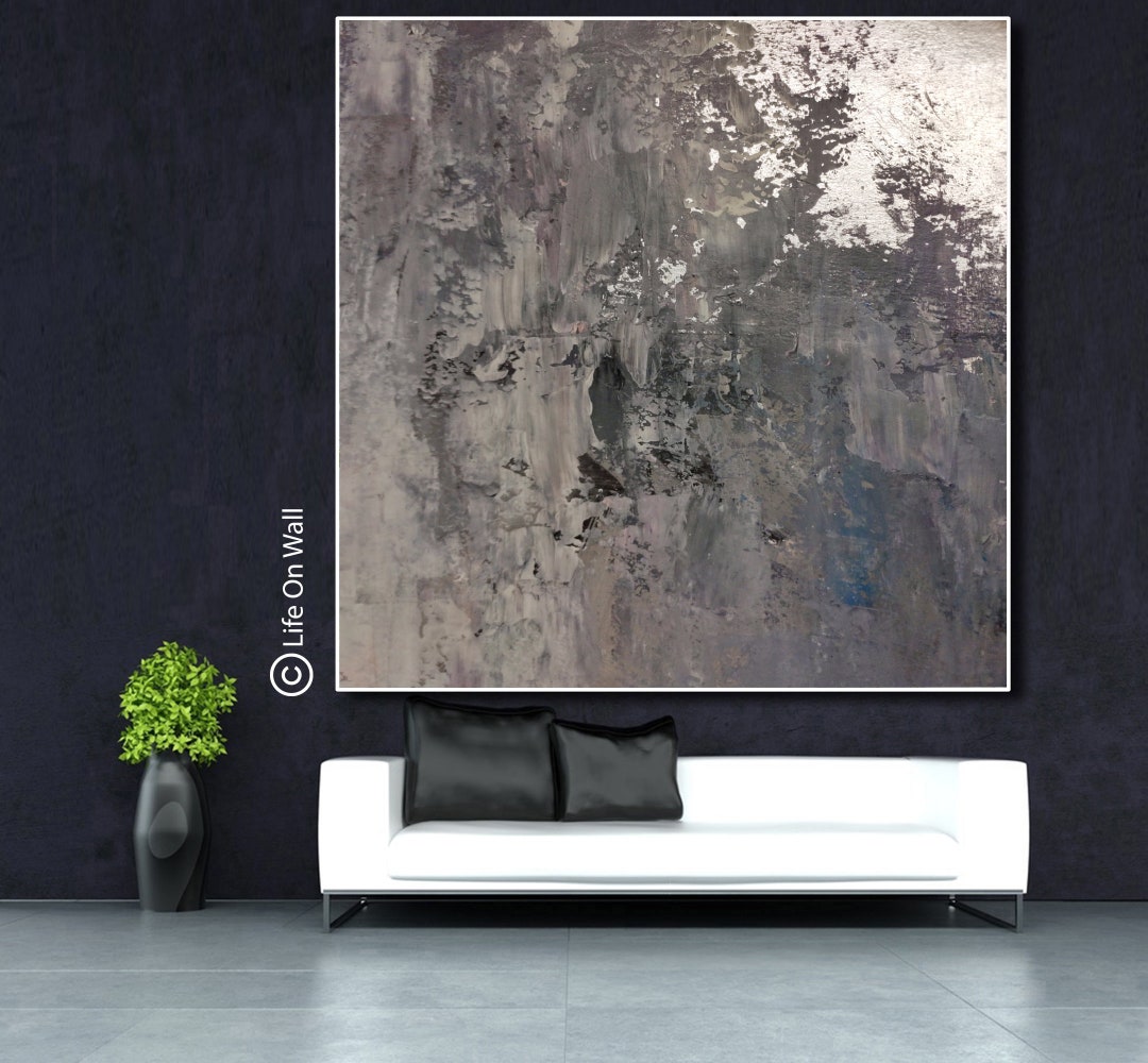 Original Silver Foil Abstract Art | Hand Painted Gray Silver Leaf ...