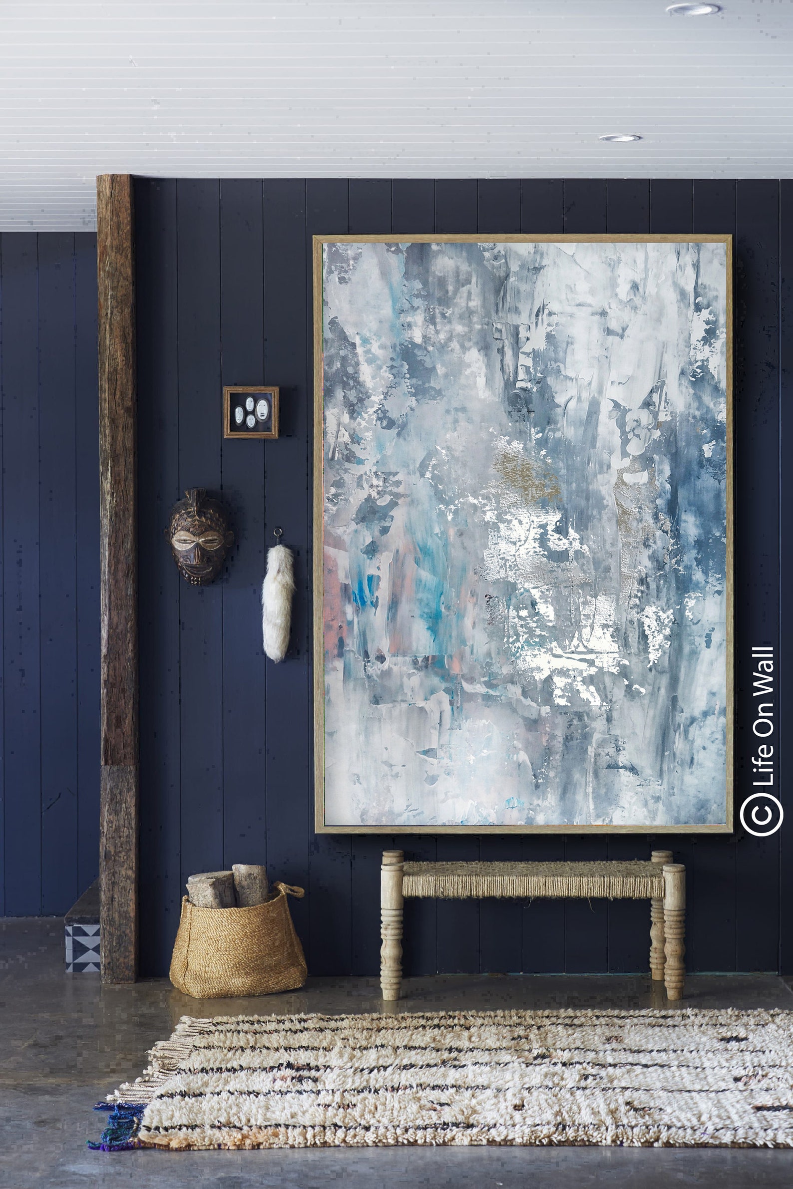 Silver Leaf Abstract Artwork Blue White Gray Silver Foil - Etsy