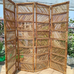 Handmade Cane Room Divider | 4-panel Rattan Partition - 6 Feet Height ...