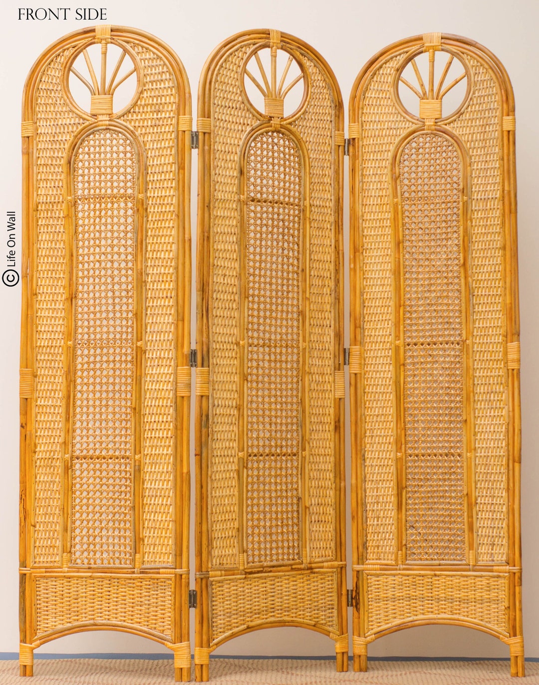 Freestanding Room Divider, Bed Headboard, Rattan Cane Privacy Screen, 3 ...