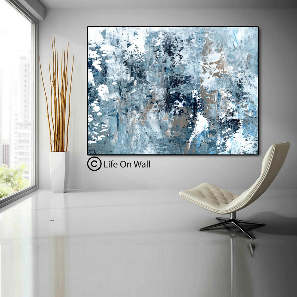 Original Abstract Art Blue White Gray Hand Painted Abstract - Etsy