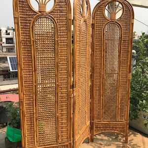 Freestanding Rattan Room Divider | Boho Cane Privacy Screen | 3-panel ...