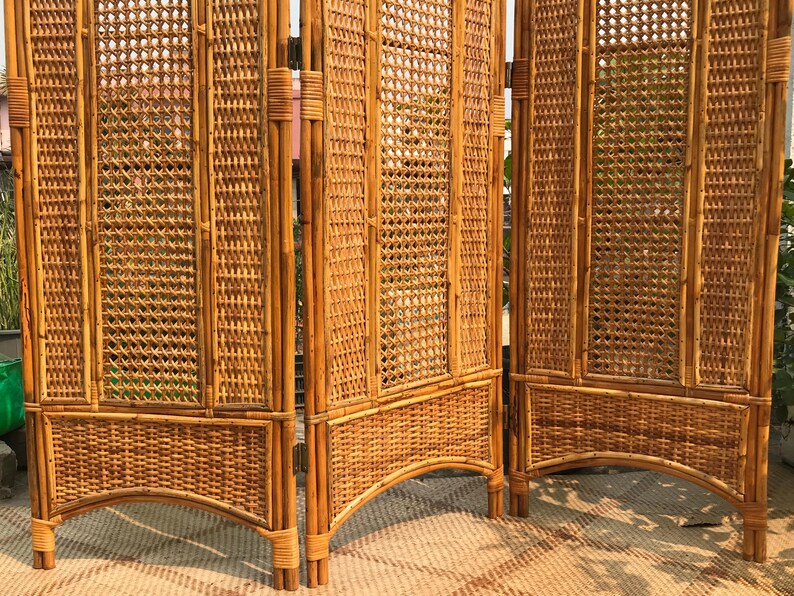 Rattan Cane Room Divider 3 Panel | Freestanding Privacy Screen | Bed ...