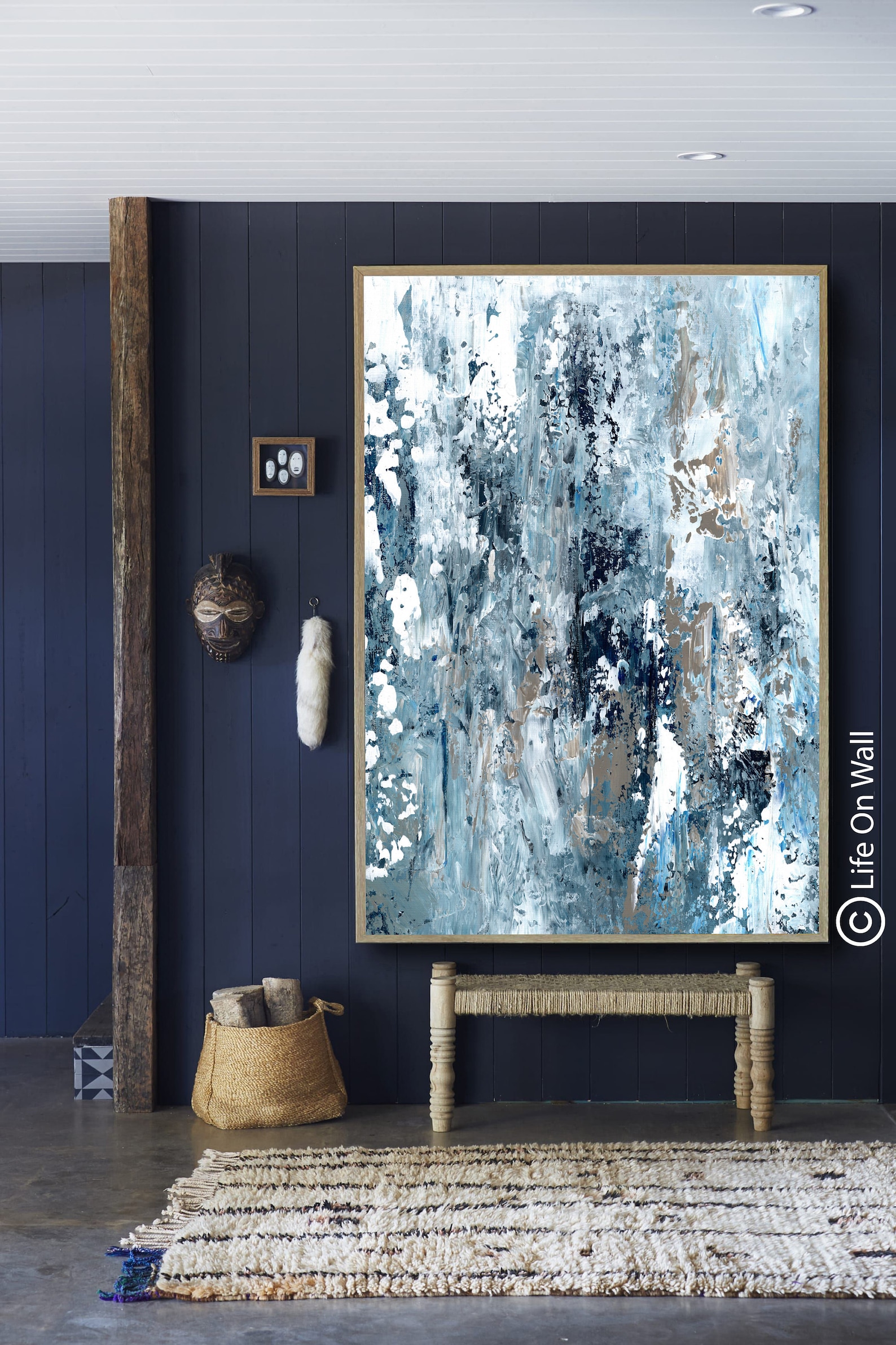 Original Abstract Art Blue White Gray Hand Painted Abstract - Etsy