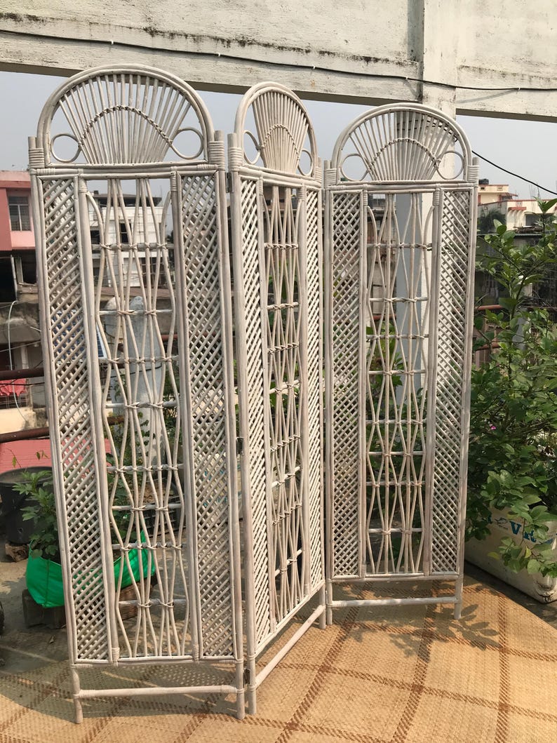 Handcrafted White Rattan Room Divider | Hand Painted Cane Partition ...