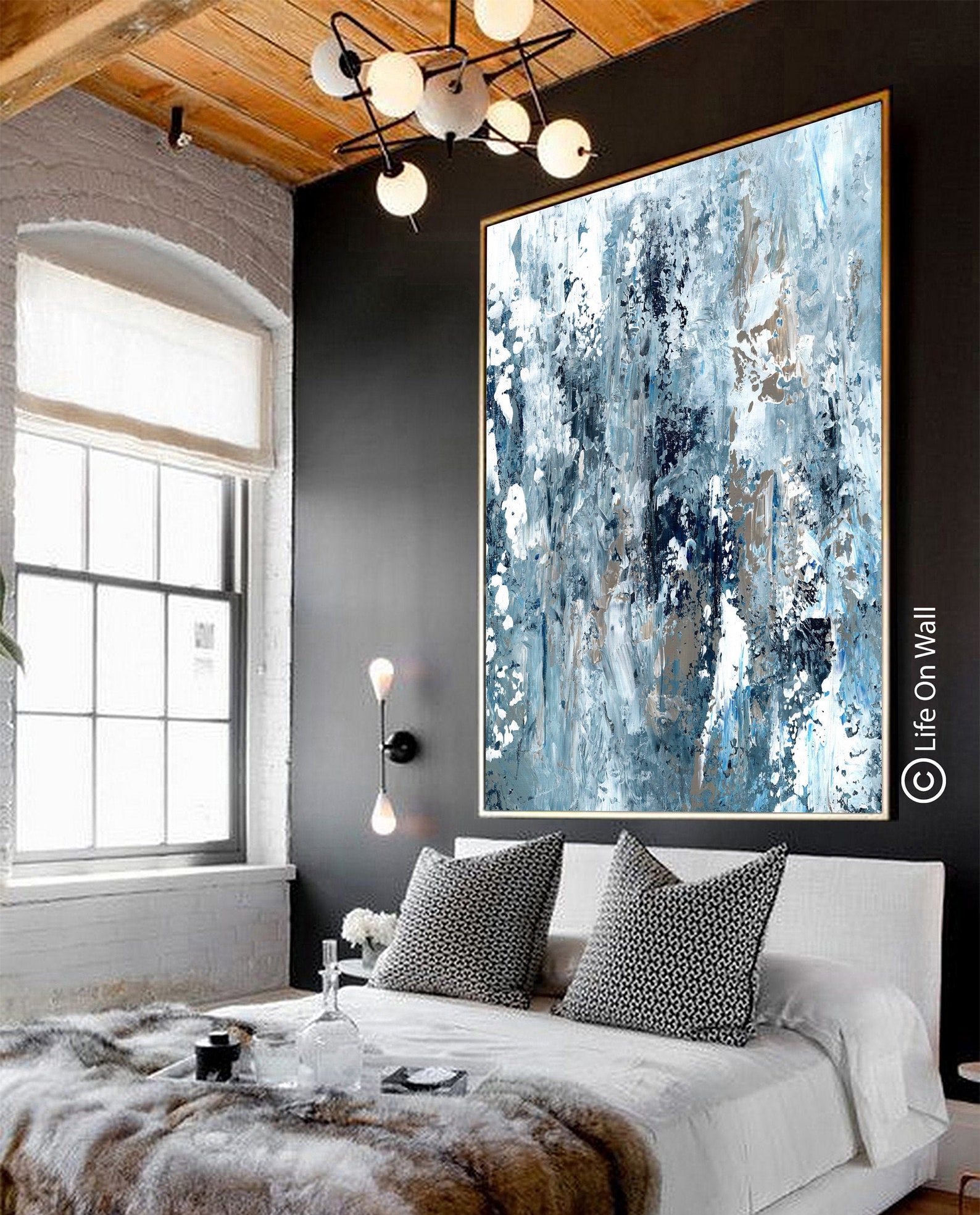 Original Abstract Art Blue White Gray Hand Painted Abstract - Etsy