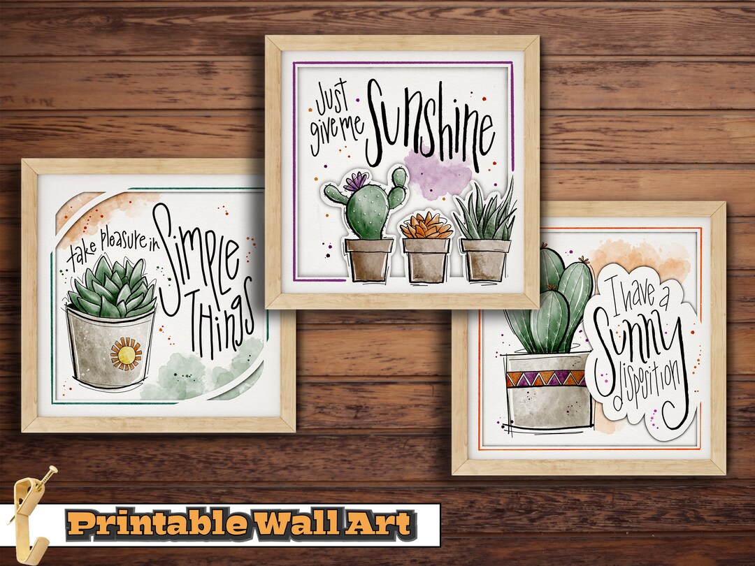 Succulents Wall Art, Set of 3, With Paper Cutout Effect and Cheerful ...