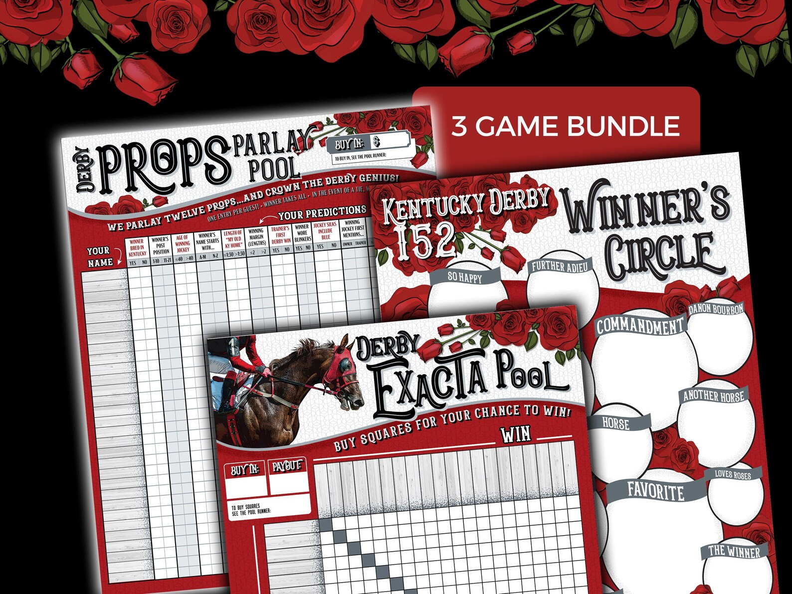 Kentucky Derby Party Game Bundle • Three Betting Pool Posters, All Easy ...