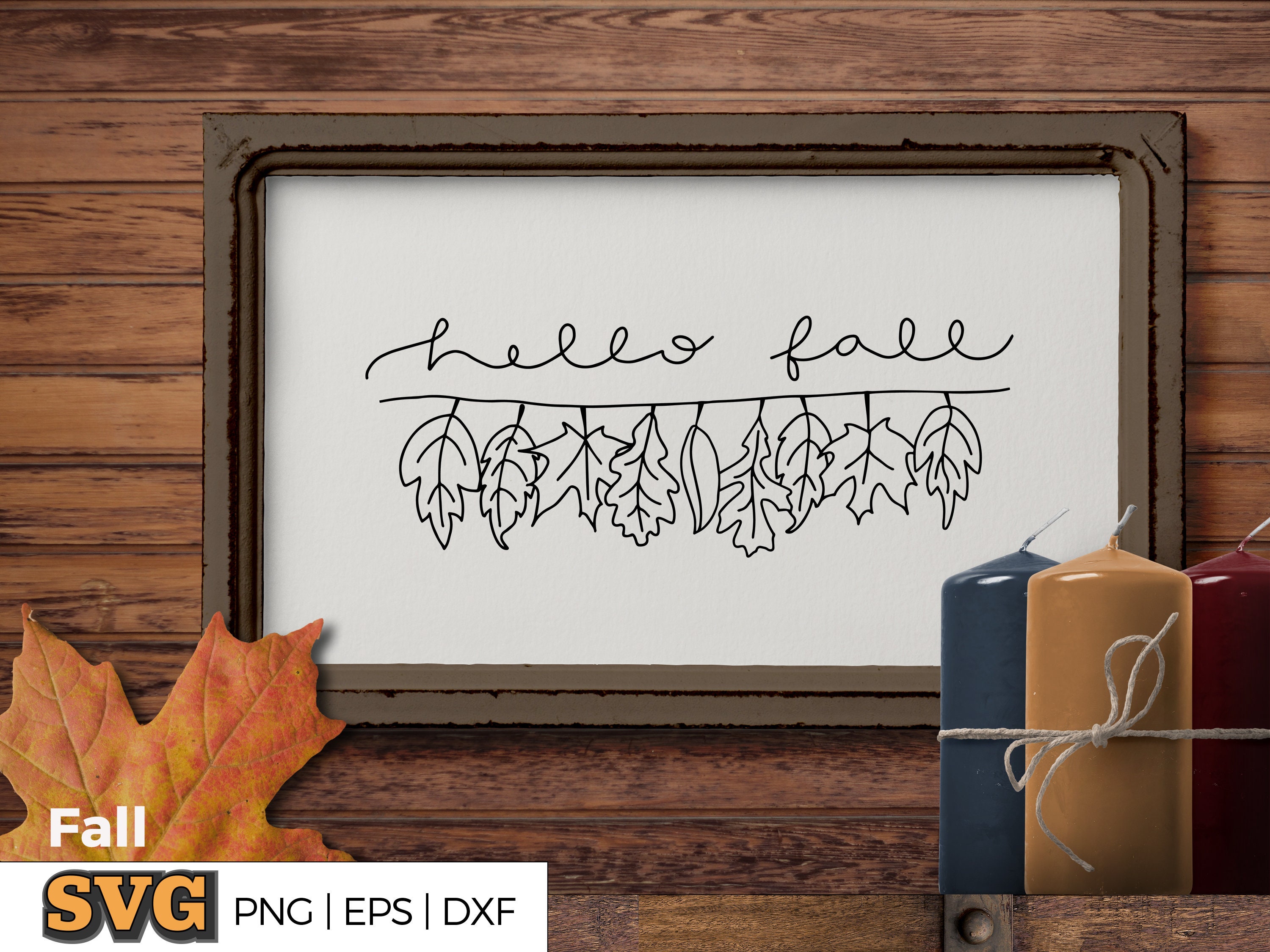 Hello Fall, Leaves SVG, .png, .dxf and .eps, Hand-lettered, Hand-drawn ...