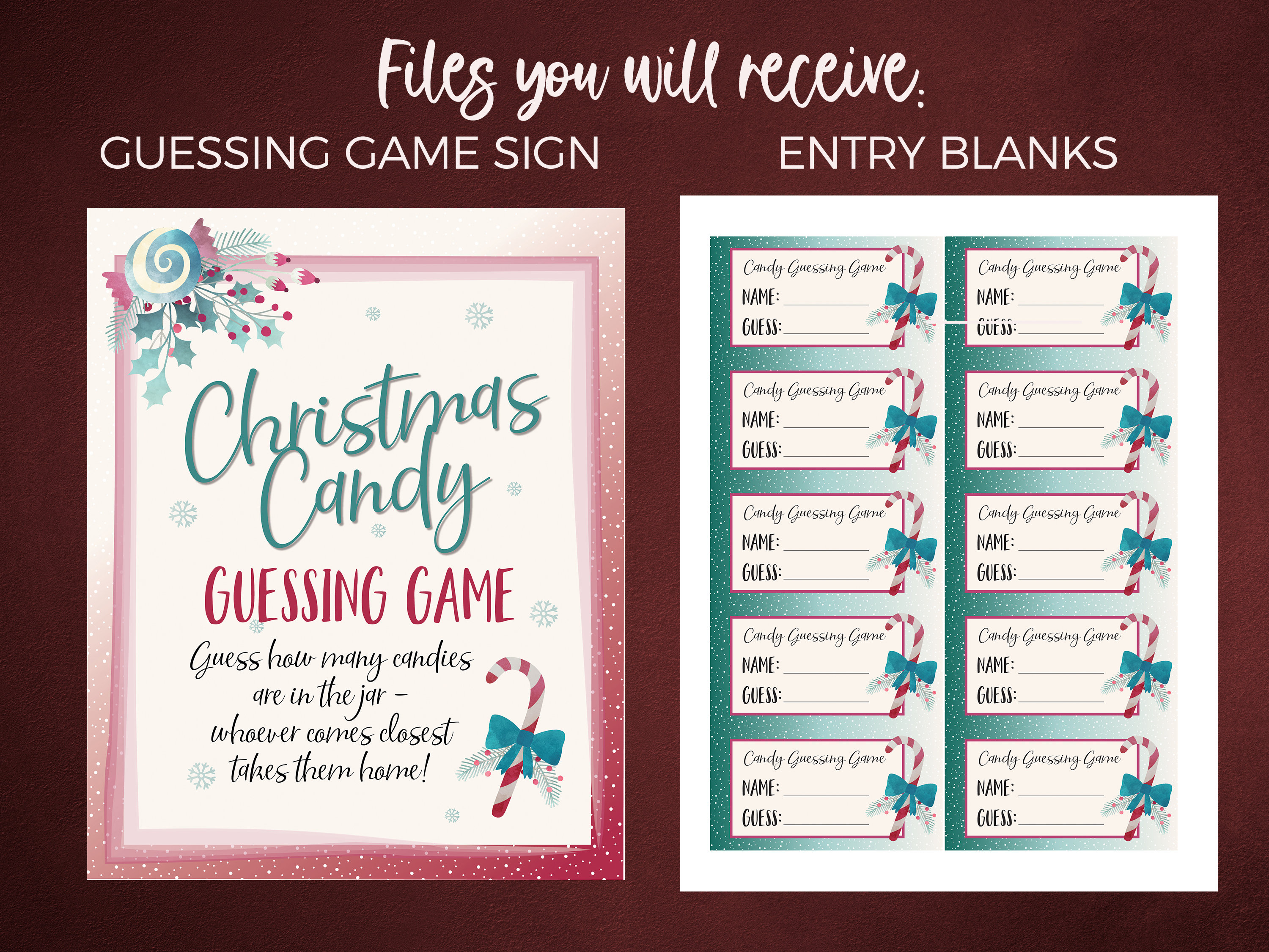 Candy Guessing Game W/entry Blanks • Christmas Holiday Party Candy ...