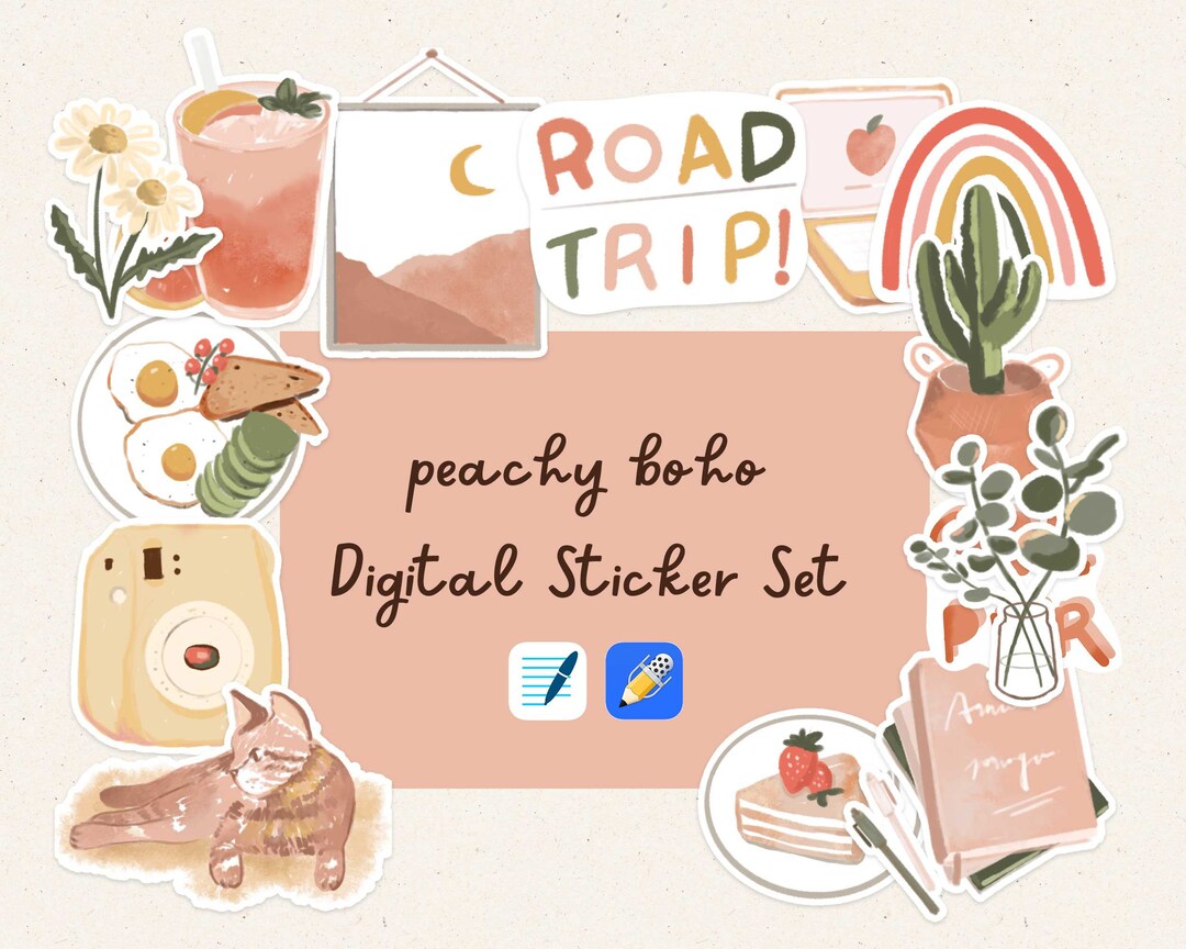 Peachy Boho Digital Stickers | Precropped Goodnotes Stickers ...