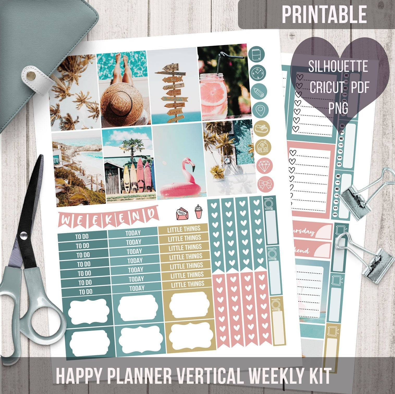 Craft Supplies & Tools Cut Files Happy Planner Beach Side Summer Weekly ...