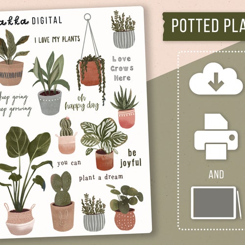 Potted Plants Printable Planner Stickers Cute Digital - Etsy