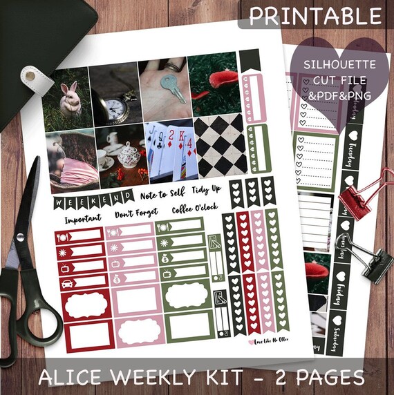 Paper, Party & Kids planner stickers Weekly sticker set sketchy Alice ...