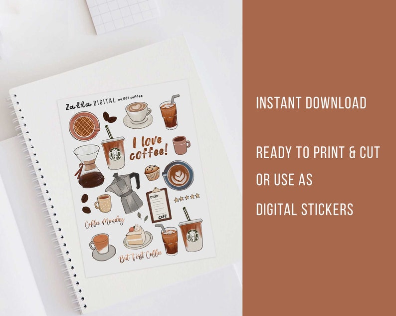 Coffee Stickers Printable Pdf | Aesthetic Digital Stickers Planner ...