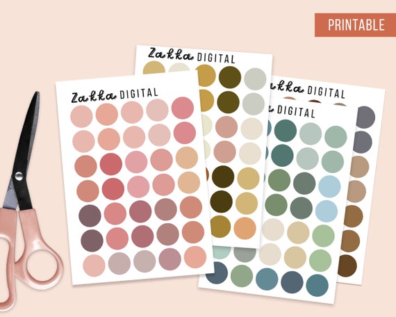 Round Dot Journal Stickers Printable Neutral Color Circle | Etsy