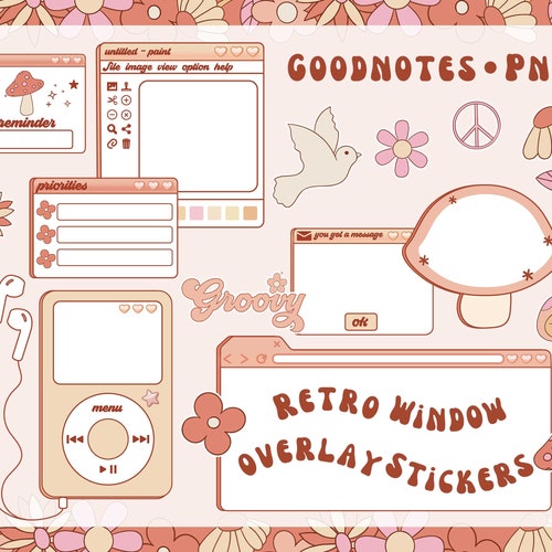 Retro Window Overlay Digital Stickers Aesthetic Goodnotes - Etsy