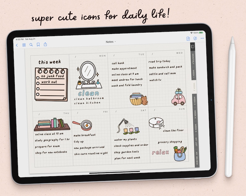Cute Daily Icon Digital Stickers Goodnotes Stickers School - Etsy