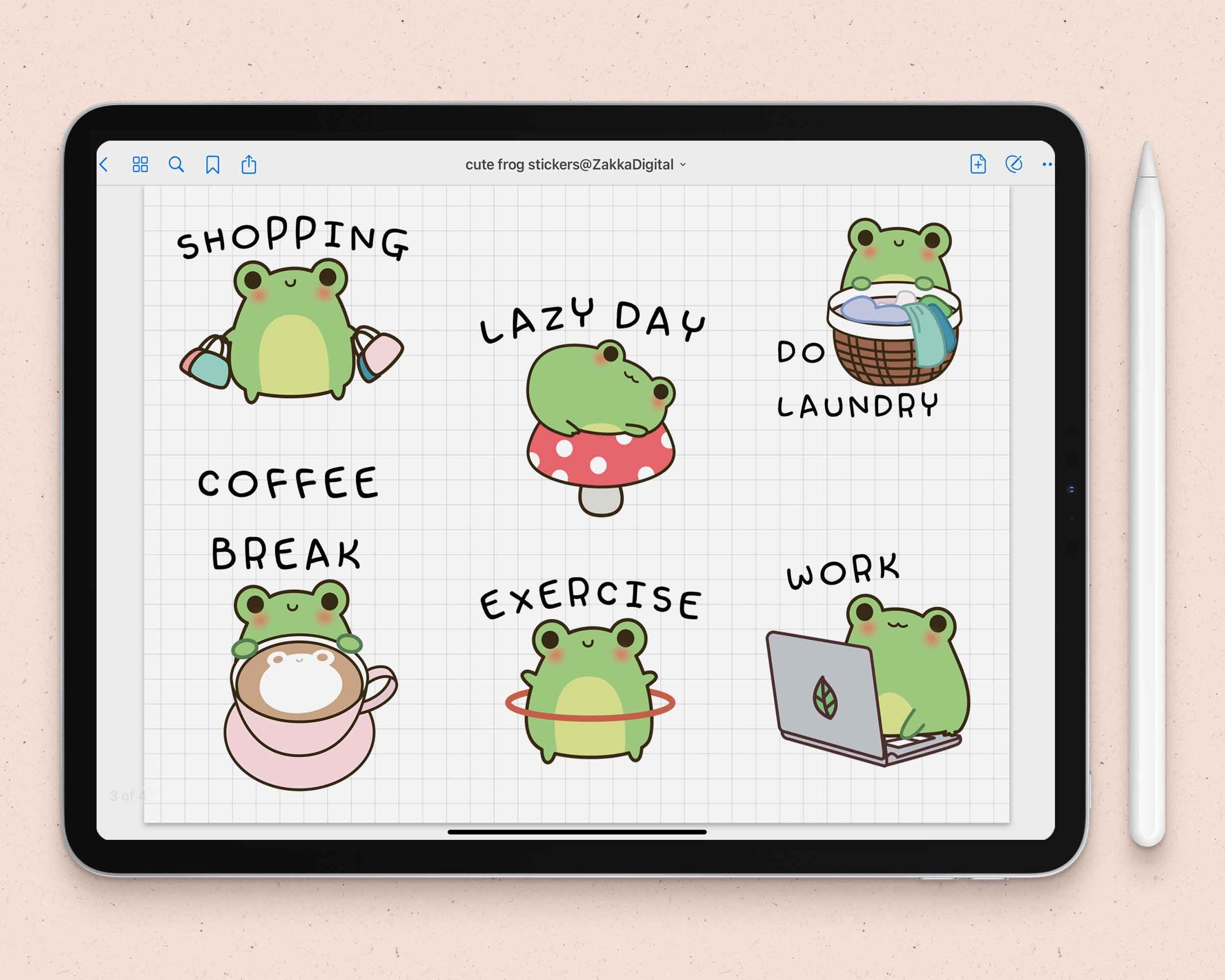 Frog Digital Stickers Froggie Goodnotes Stickers Work - Etsy