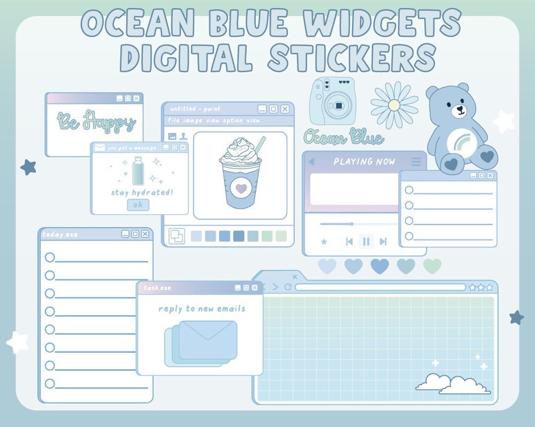 Retro Window Overlay Digital Stickers | Blue Goodnotes Stickers ...