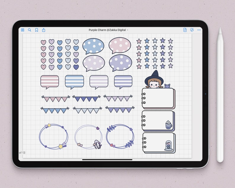 Cute Girl Digital Sticker Pack |purple Goodnotes Stickers | Charm ...