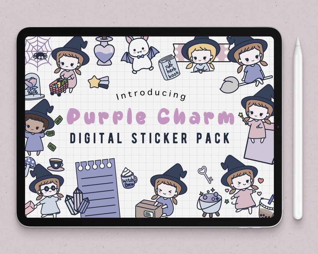 Cute Girl Digital Sticker Pack |purple Goodnotes Stickers | Charm ...