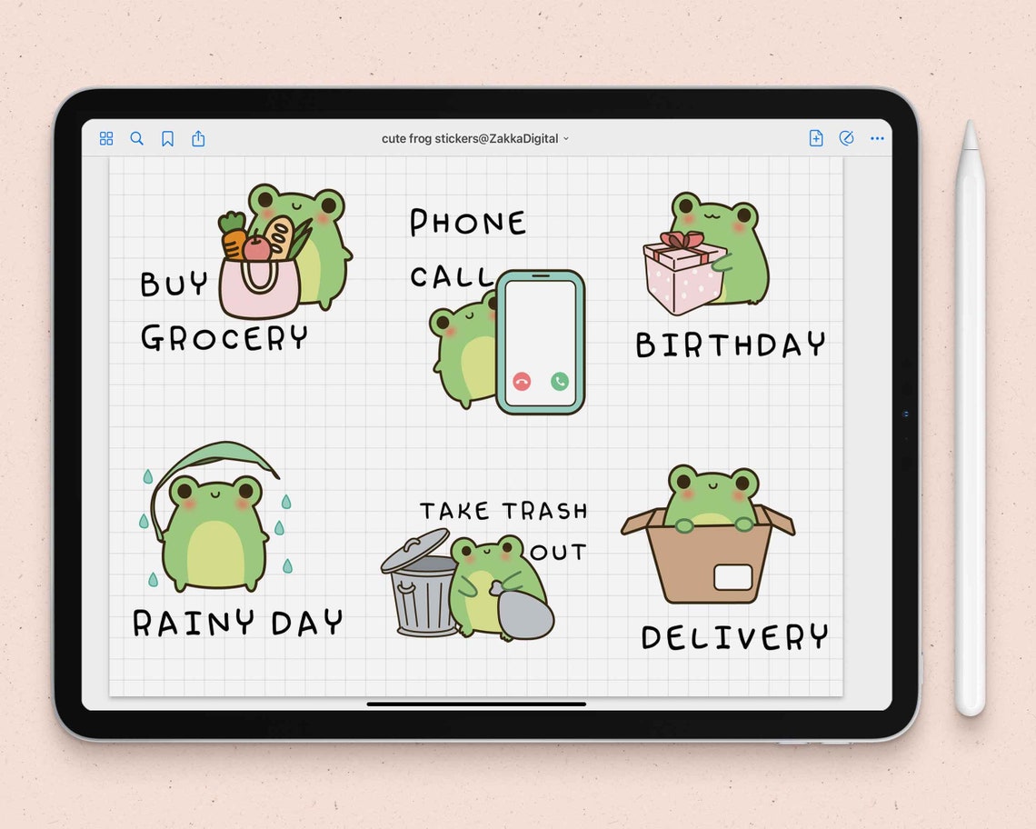 Frog Digital Stickers Froggie Goodnotes Stickers Work | Etsy