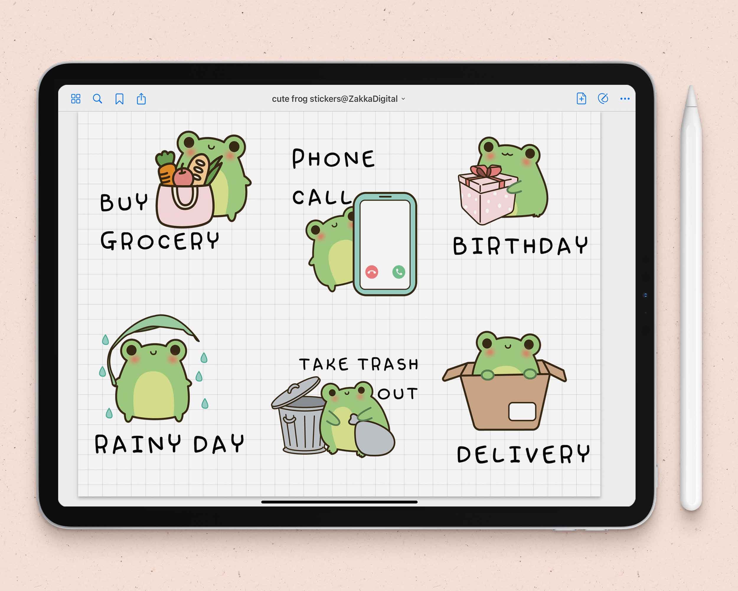 Frog Digital Stickers | Froggie Goodnotes Stickers | Work | House Chore ...